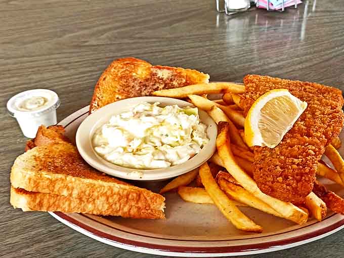 Golden fried fish with a crispy coating that would make Captain Ahab abandon his whale hunt for this landlocked treasure instead.