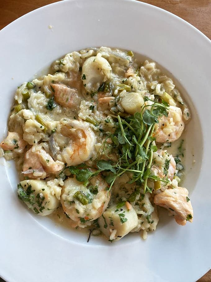 The seafood risotto showcases the kitchen's ability to elevate simple ingredients into something creamy, comforting, and utterly delicious.