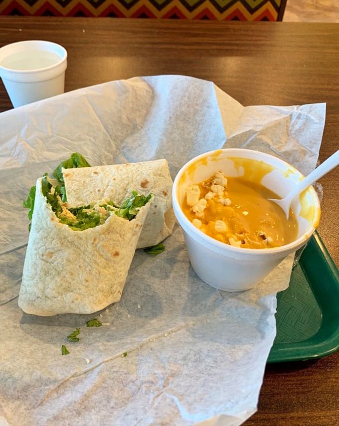 The chicken Caesar wrap paired with beer cheese soup demonstrates that the turkey hoagie isn't the only star here.