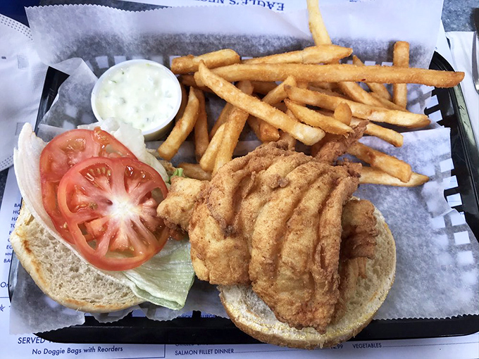 The haddock sandwich &ndash; perfectly fried fish with a golden crust, served with all the fixings and those addictive fries.