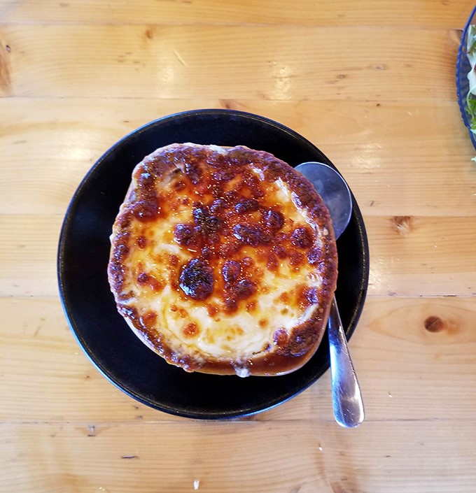 This bubbly, cheesy soup is the winter dining delight we crave. That hot, gooey crust is waiting for your spoon!