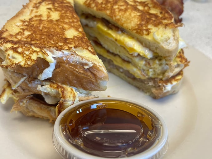 French toast sandwich: where breakfast meets architectural genius, creating the perfect sweet-savory balance that might just change your life.