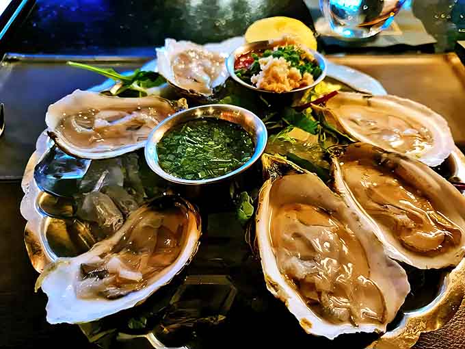 These oysters aren't just seafood &ndash; they're briny jewels from the ocean, served with accompaniments that enhance without overwhelming.