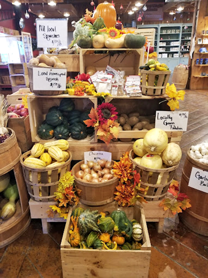 Fruit and Vegetable stand] Nature's color palette on display: Local harvest arranged with the care of a farm-fresh art gallery.