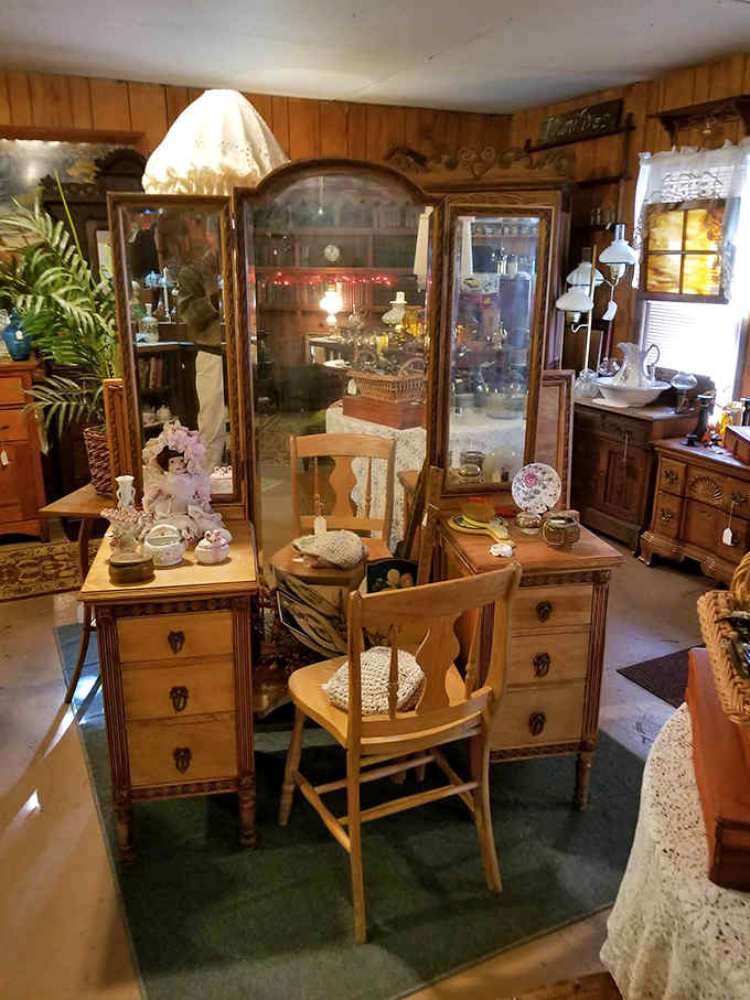 A vintage vanity awaits its next chapter &ndash; perhaps in a teenager's room where selfies will be taken beside a mirror that's reflected generations.