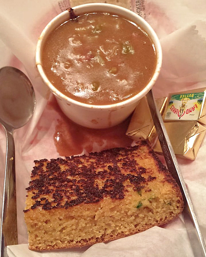 That cornbread isn't just a side—it's the perfect edible spoon for that magnificent gumbo. The crispy edges deserve their own fan club.