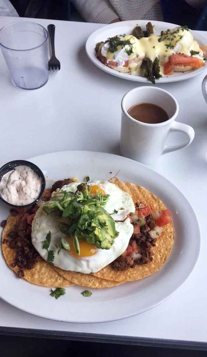 Why choose between Huevos Rancheros and Eggs Benedict when you can admire both, though let's be honest, those Huevos are stealing the show completely.