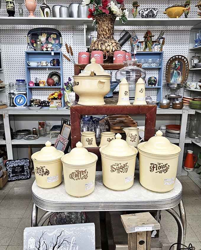 Grandma's kitchen comes alive with these cream-colored canisters &ndash; practical nostalgia that still works perfectly in modern homes.