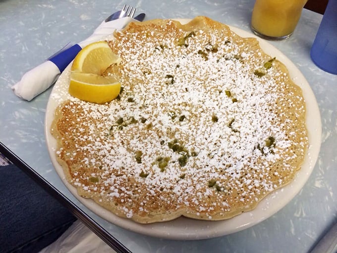 Jalape&ntilde;o pancake dusted with powdered sugar, waiting for that perfect squeeze of lemon &ndash; breakfast alchemy at its finest.