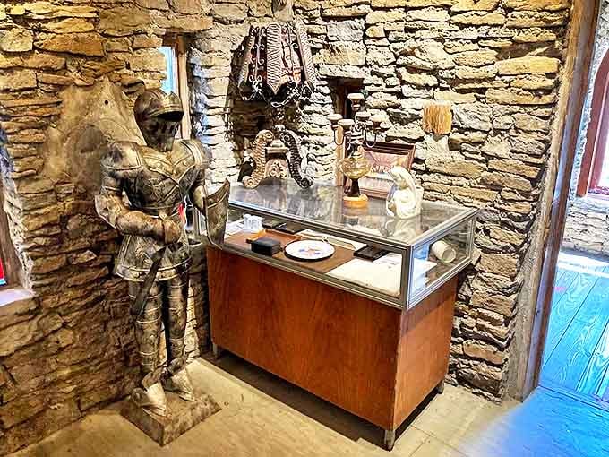 This knightly guardian stands watch over historical treasures &ndash; though he's suspiciously motionless during his entire shift.