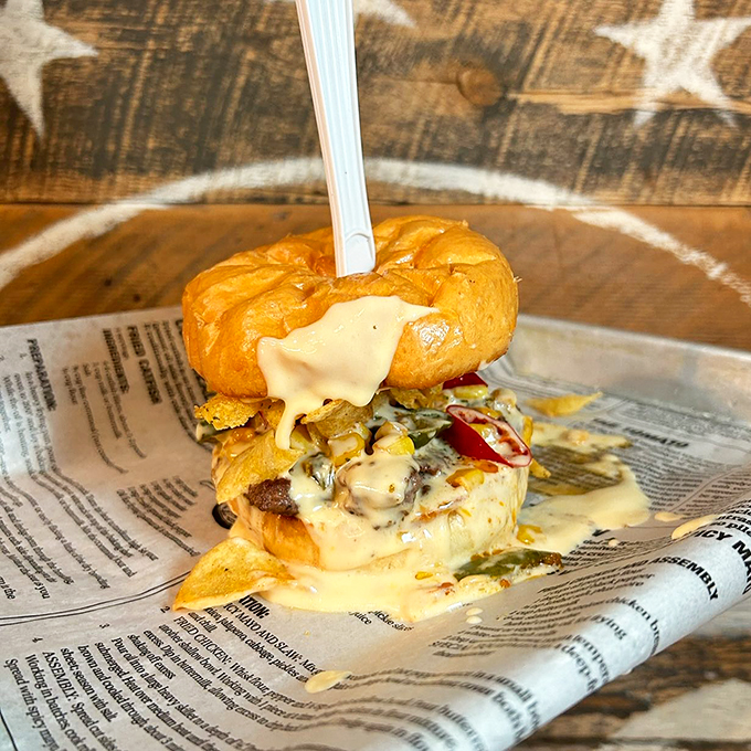 This burger's got more layers than a Tarantino plot twist, and it's just as likely to blow your mind.