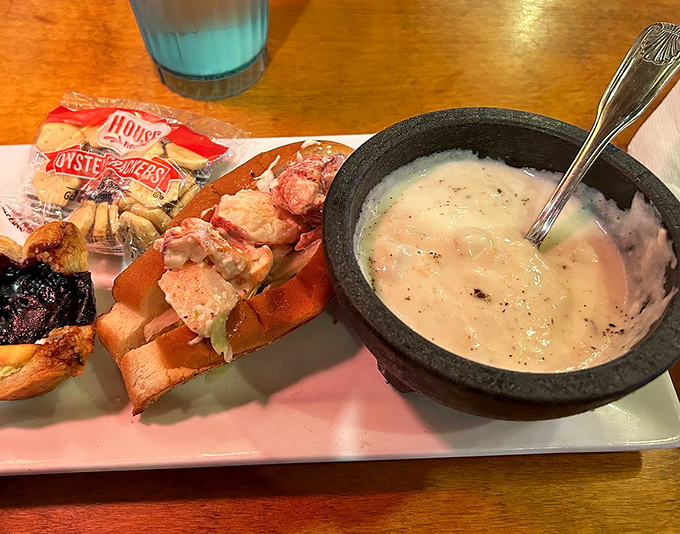 The dynamic duo of New England comfort&mdash;a buttery lobster roll alongside creamy chowder that warms you like a coastal hug.