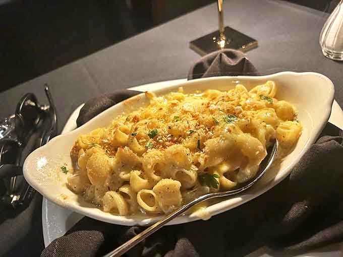 This isn't just mac and cheese &ndash; it's a bubbling masterpiece of al dente pasta embraced by a blend of aged cheeses.