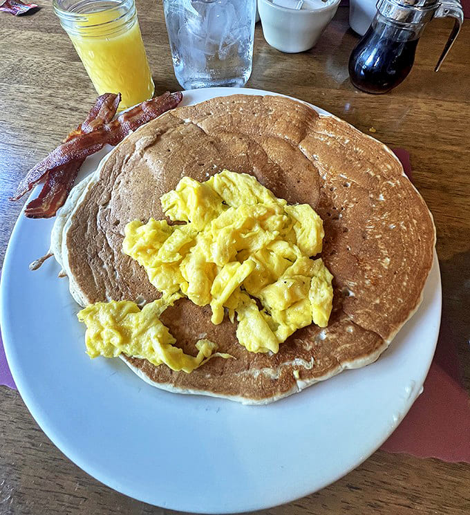 When your pancake is the size of a vinyl record and topped with enough butter to make a cardiologist nervous, you know it's going to be a good day.