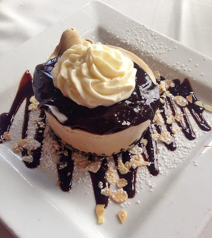 The mud pie at DiMillo's: where chocolate, coffee ice cream, and crunchy bits come together for a moment of pure dessert bliss.