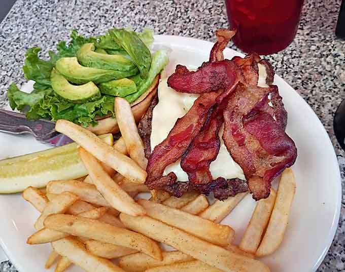 This burger loaded with bacon and served with crispy fries shows that Nana Dee's doesn't mess around with their savory offerings either.