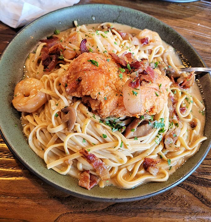 Nashville Chicken Pasta brings southern heat to Ohio, combining crispy chicken with linguini in a creamy sauce that'll make you forget about carb-counting.