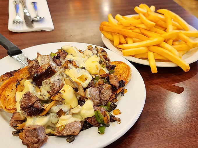 A sandwich so hearty, it could bench press your hunger away. This steak hoagie is the heavyweight champion of lunch options.