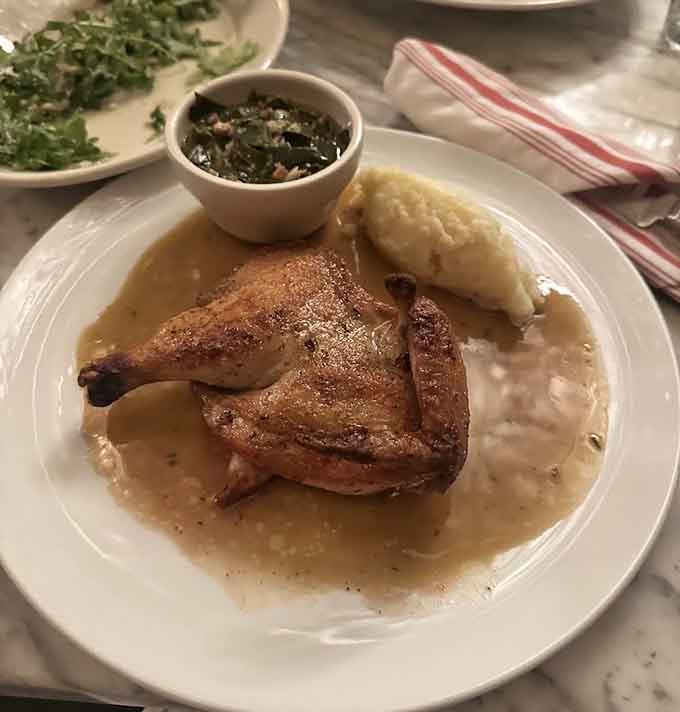 Roast chicken that's golden, juicy, and accompanied by sides that complete the comfort food trifecta beautifully.