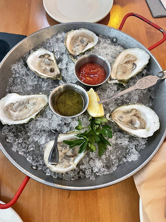 Pearls of the sea! These oysters are so fresh, you might hear waves crashing when you slurp. Don't forget the zesty sauces!