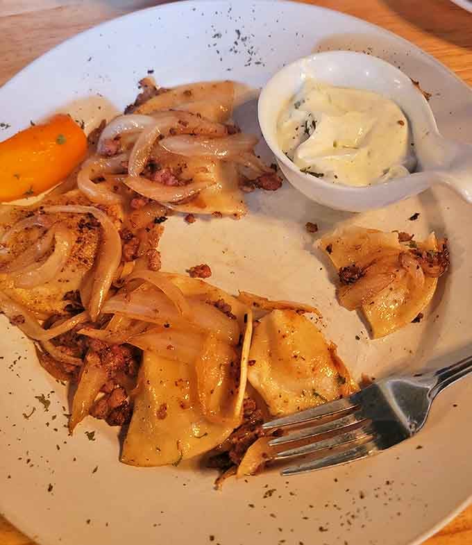 Half-eaten pierogies tell the real story&mdash;they're so good you can't pause between bites long enough for a proper photo.