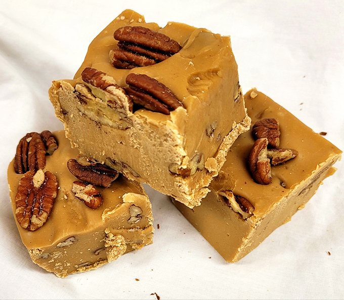 Penuche nut fudge &ndash; a brown sugar confection studded with pecans that tastes like your grandmother's kitchen, assuming your grandmother was a dessert genius.