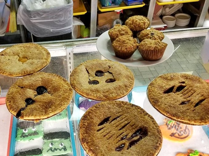 Fruit pies with artistic vents and streusel-topped muffins stand at attention in the display case, a battalion of baked goods ready for duty.