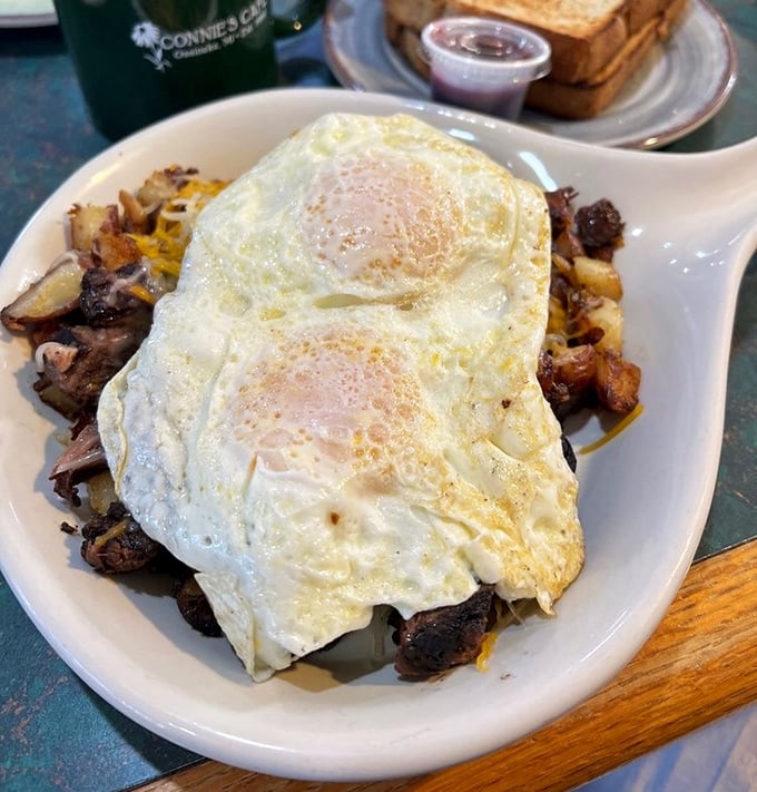 The Pot Roast Skillet &ndash; where tender beef, potatoes, and eggs come together in a cast-iron symphony that warms the soul.