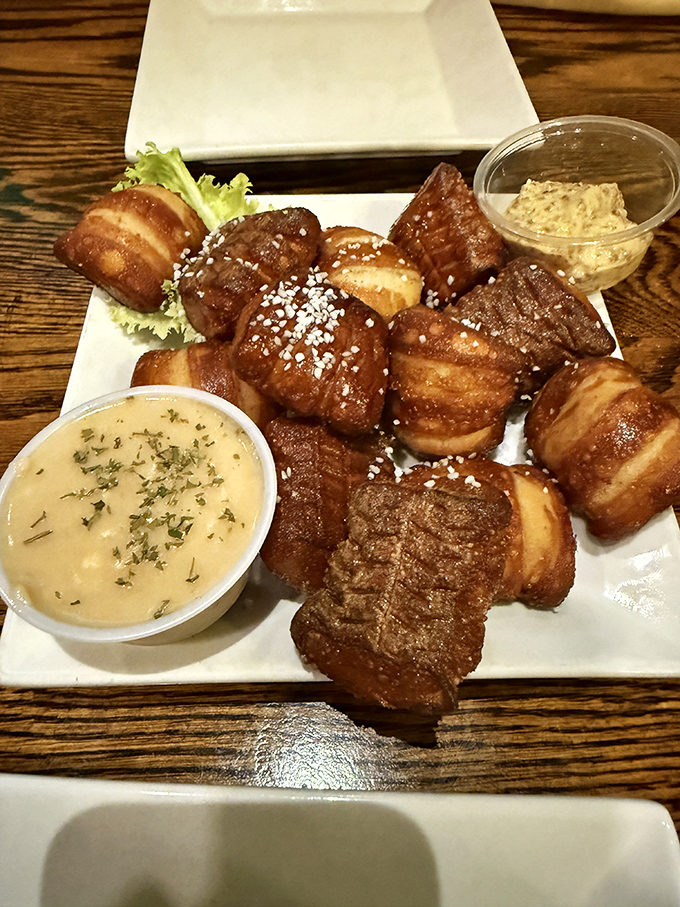 Pretzel bites dusted with salt crystals arrive with a side of their famous chowder &ndash; a dunking experience that borders on religious.