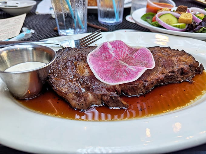 Prime rib cooked to pink perfection with that gorgeous sear, proving Turk's handles serious cuts of meat with serious skill.