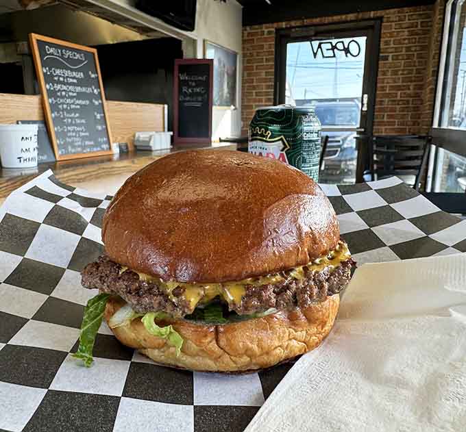 That's what a real burger looks like, folks, with actual beef flavor and a sear that means business.