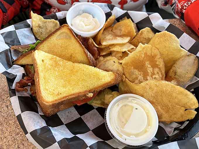 The BLT arrives with hot chips like it's auditioning for the Sandwich Hall of Fame and absolutely nailing the interview.