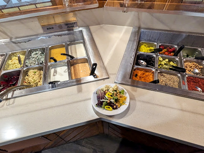 Green goodness galore! Whitey's salad bar: where you can pretend to be virtuous before diving into that irresistible fish fillet.