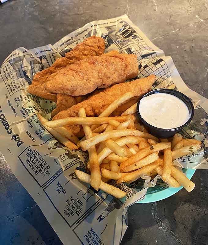 Hand-breaded fish and chips that prove Shantytown takes its seafood as seriously as its burgers and beer.