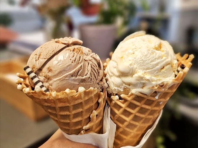Waffle cones loaded with creamy scoops that actually taste like their namesake flavors, not that artificial nonsense that makes you wonder what you're really eating.