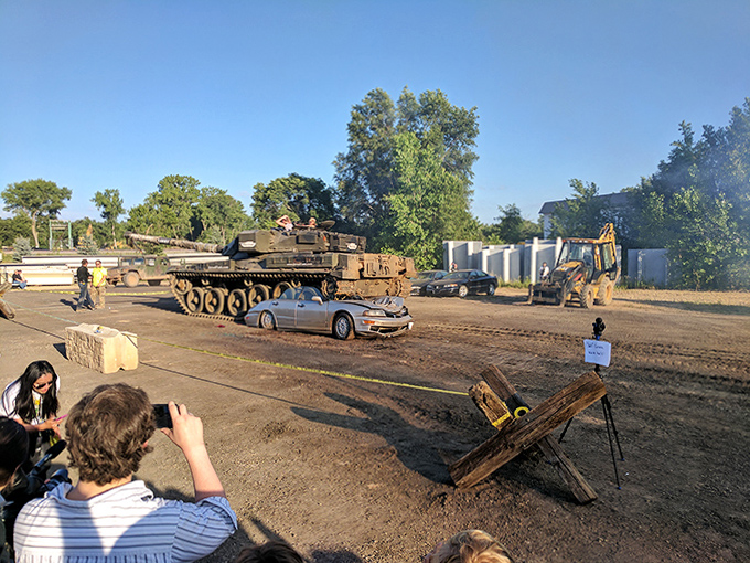 Forest patrol: Even dense vegetation is no match for these mechanical beasts as they carve paths through Minnesota's greenery.