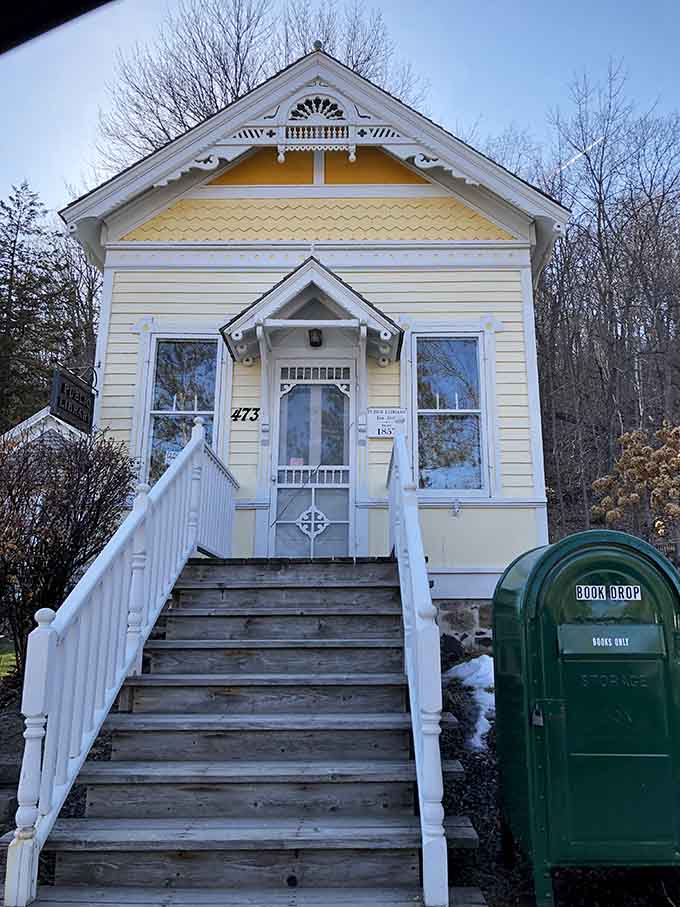This little library building looks like it wandered out of a storybook and decided to stay in Taylors Falls permanently.