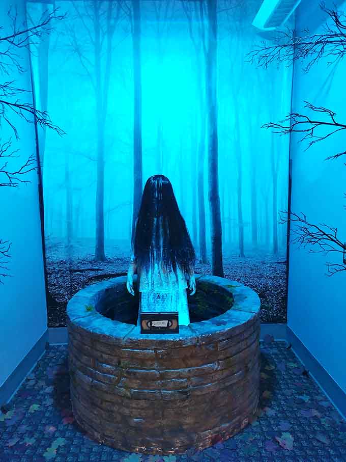 This creepy well scene brings the chills of classic horror films right into the store's atmospheric interior space.
