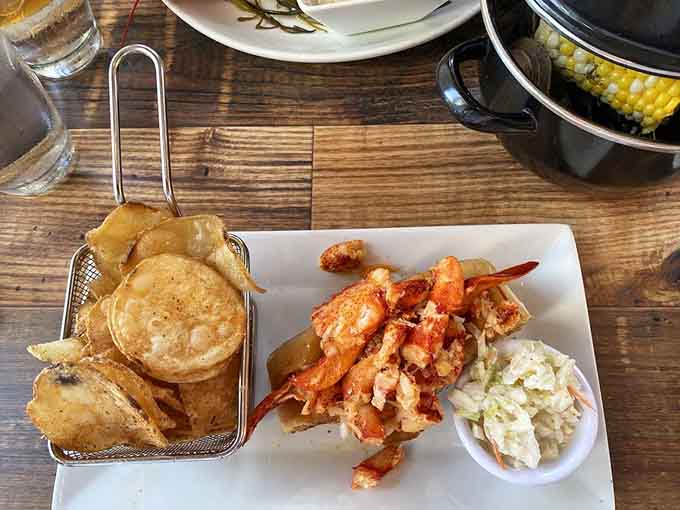 Classic Maine lobster roll with kettle chips proves that sometimes tradition exists for very good reasons indeed.