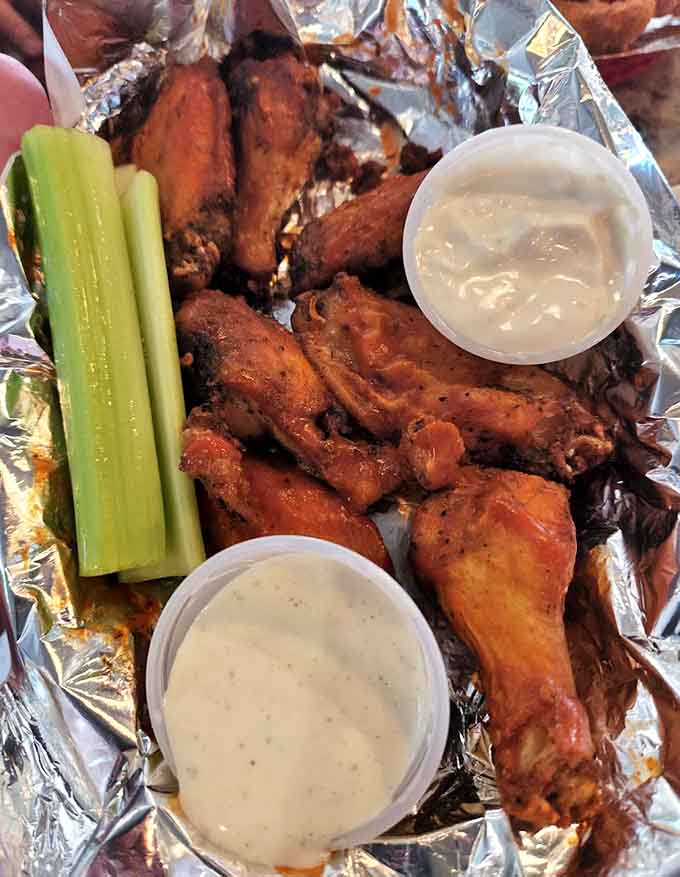 Wings so good they'll make you forget you came here for the enchiladas, crispy and perfectly sauced.