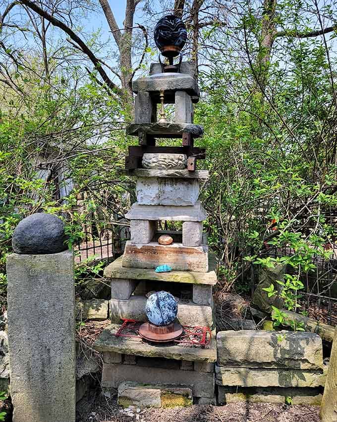 Stacked stones reach skyward in a gravity-defying display that makes you wonder about both engineering principles and the creator's insurance policy.