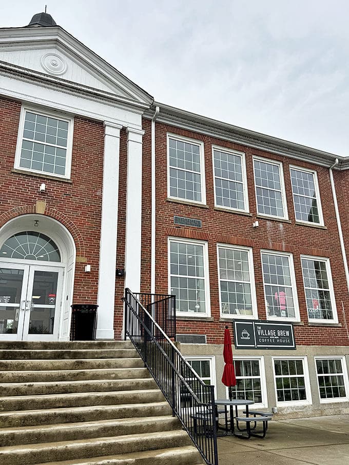 The Village Brew Coffee House: Behind these historic brick walls and welcoming steps, locals gather for morning rituals of caffeine and conversation.