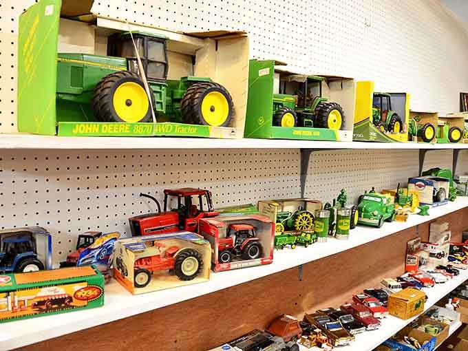 Toy tractors and miniature vehicles that survived childhood intact, now waiting to delight a new generation of collectors and nostalgic farm kids.