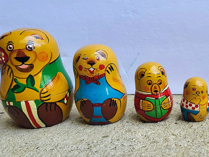 These nesting bear dolls aren't just toys &ndash; they're tiny time capsules of childhood joy, stacked in diminishing sizes like memories condensed into tangible form.