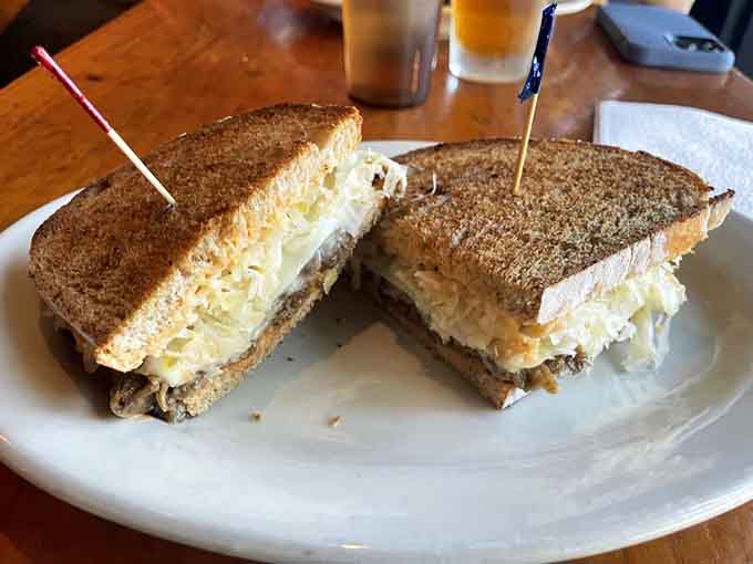 The vegetarian Reuben that'll make you forget all about its meaty cousin, stacked high with flavor and melted cheese perfection.