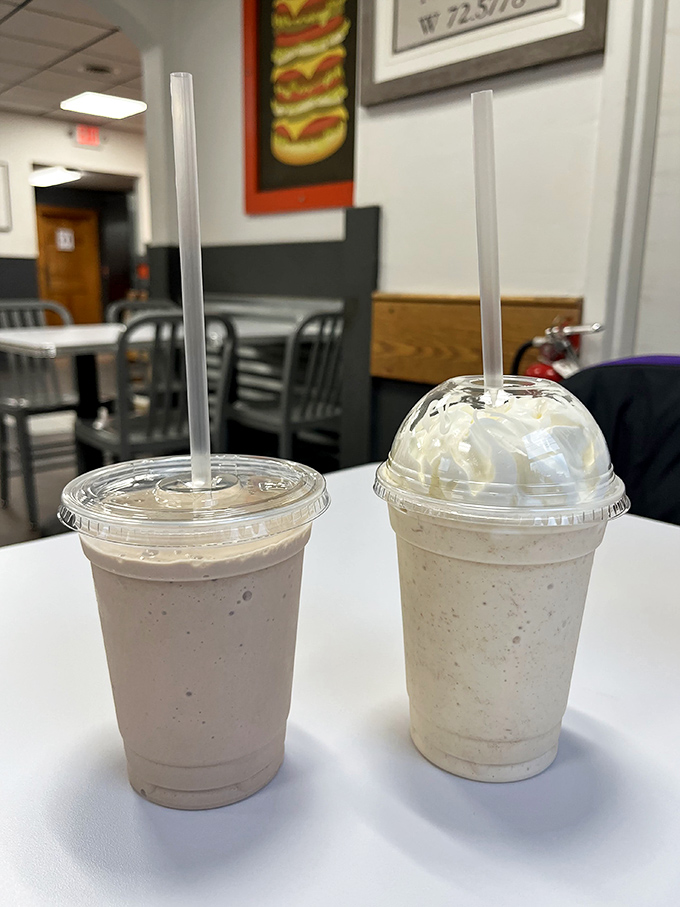 A milkshake of your choice awaits the indecisive visitor. Each flavor represents a different path to happiness, all equally valid.
