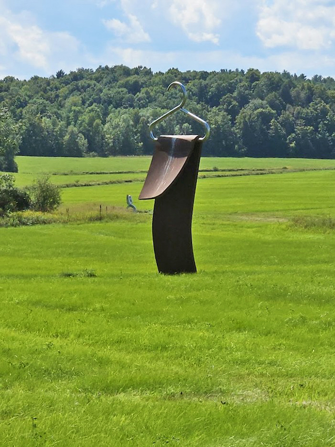 Hanging towel Is it a bird? Is it a plane? No, it's super sculpture! This metallic marvel looks ready to take flight over Vermont's verdant valleys.