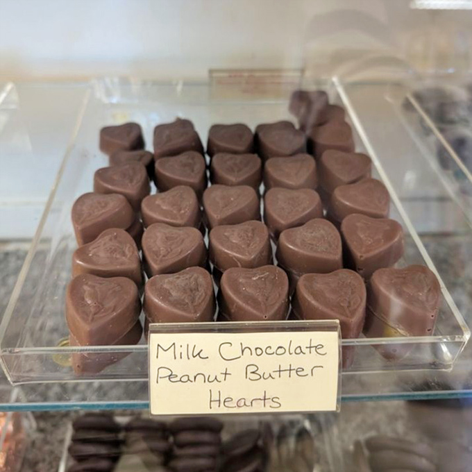 Heart-shaped peanut butter chocolates that prove geometry can be delicious &ndash; the perfect balance of sweet and salty in every bite.