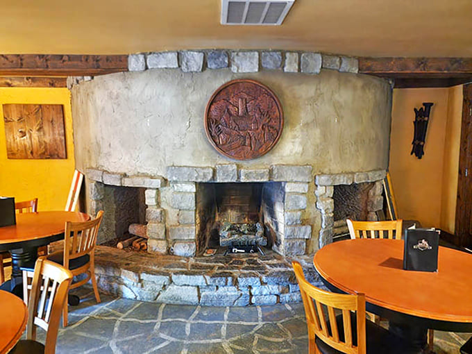 This isn't your average hotel lobby fireplace &ndash; massive stones cradle dancing flames that have witnessed countless traveler tales.