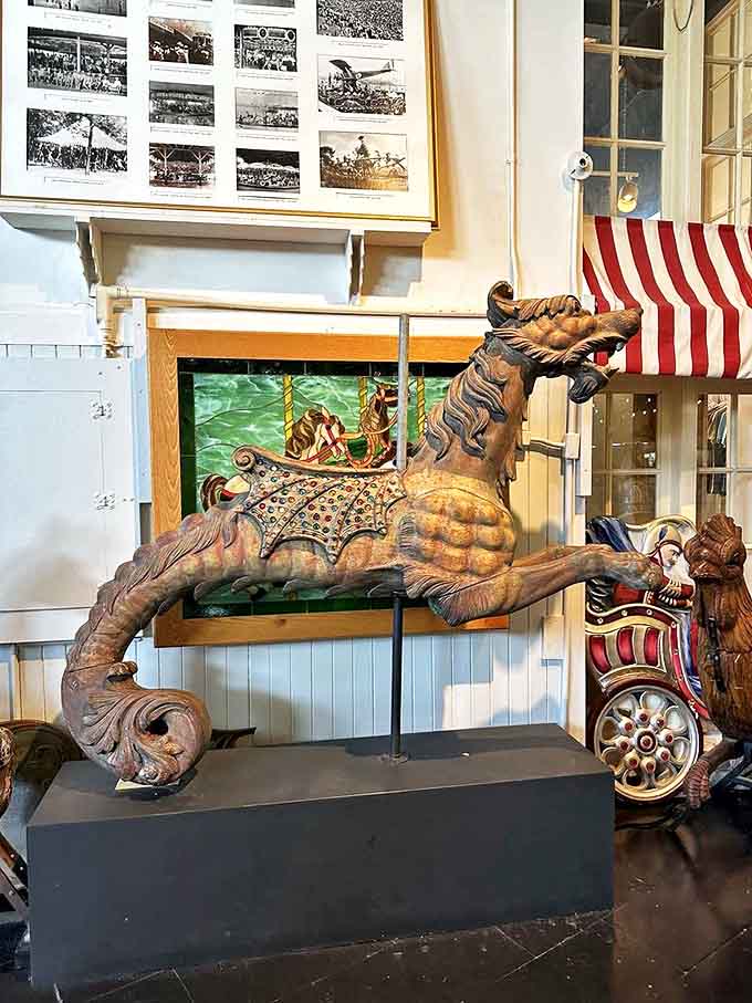 Part horse, part fish, all fantasy &ndash; this sea monster carving proves carousel designers weren't afraid to dive deep into mythological waters.